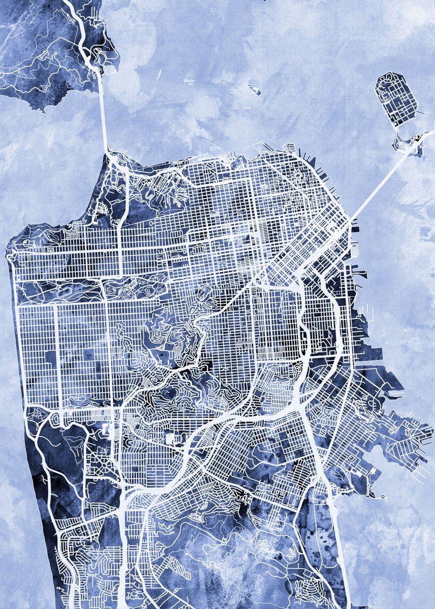 'San Francisco Map' Poster, picture, metal print, paint by Michael ...