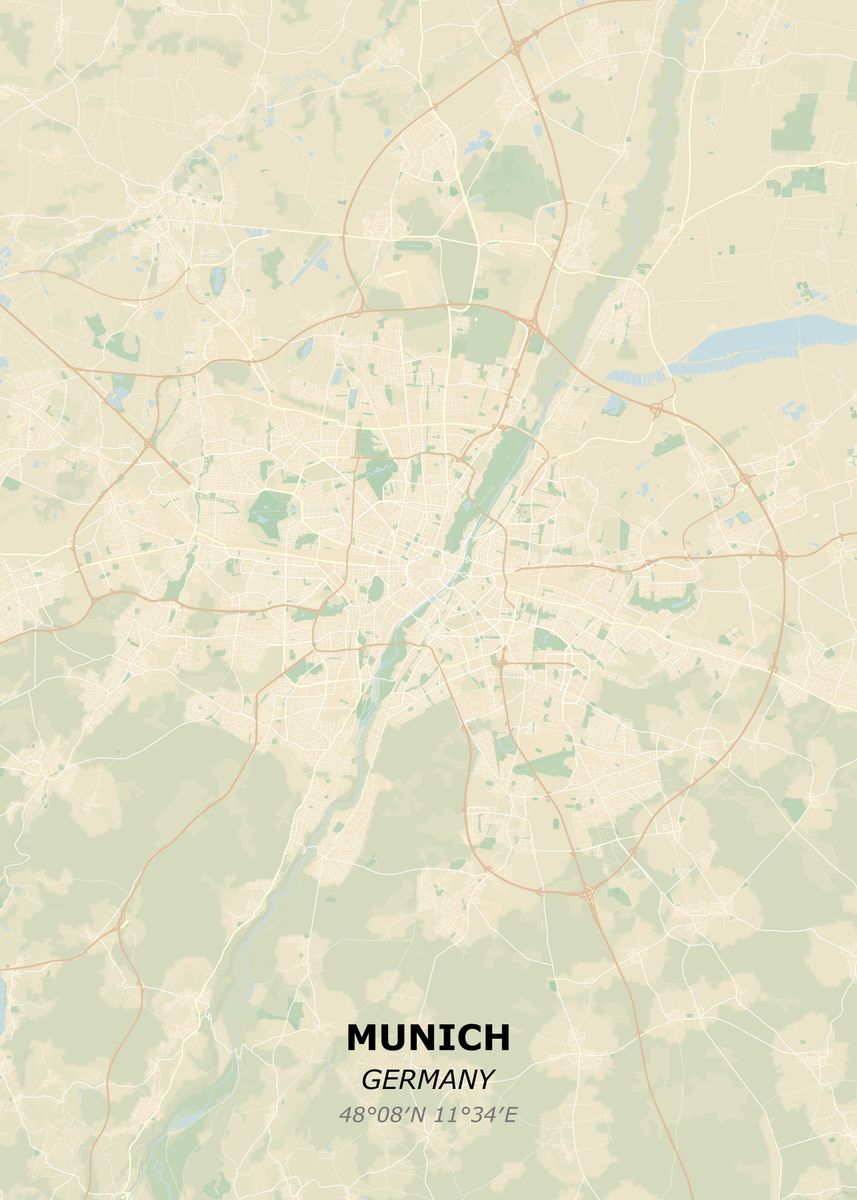 'MUNICH city map' Poster, picture, metal print, paint by Iwoko | Displate