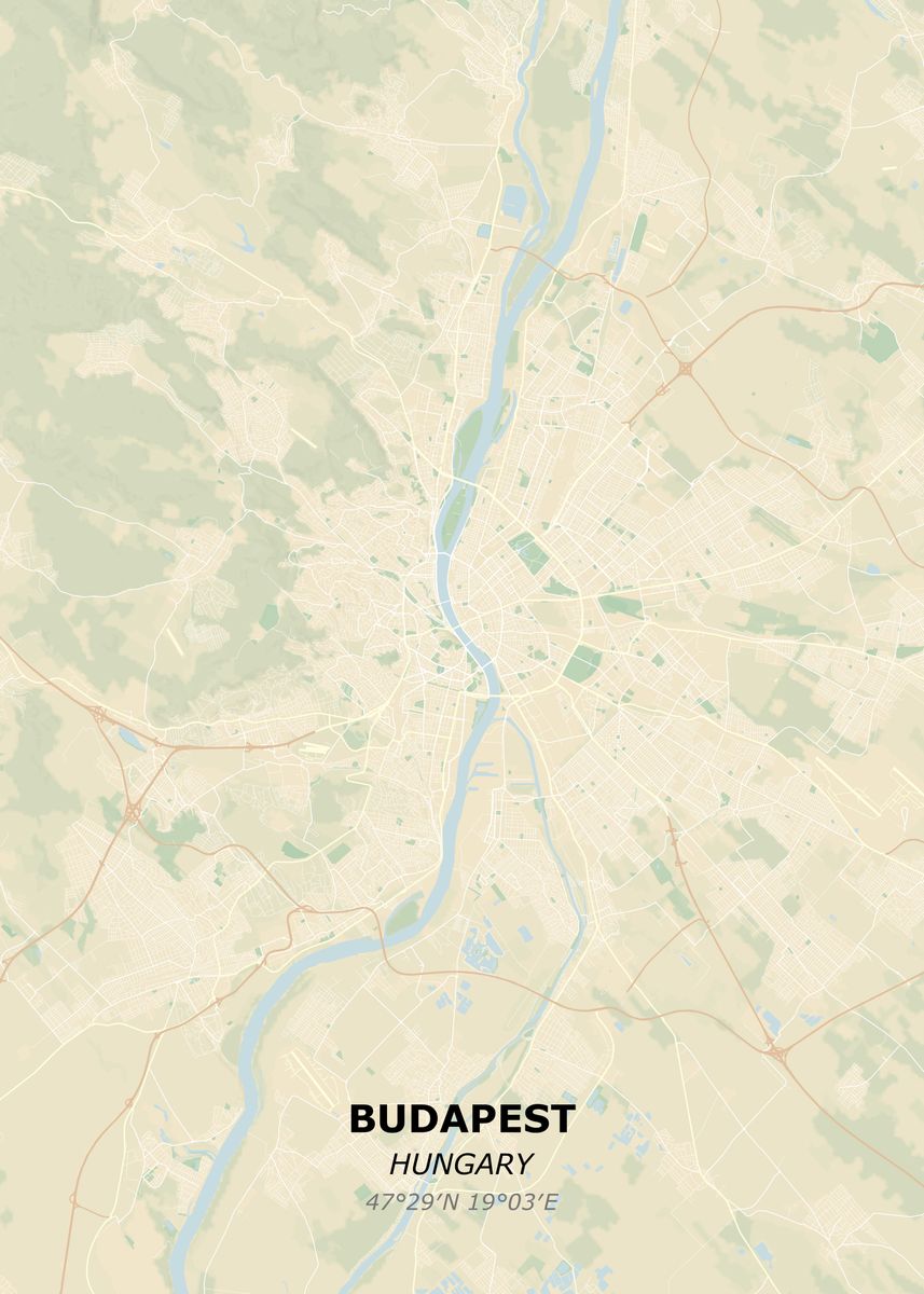 'BUDAPEST city map' Poster, picture, metal print, paint by Iwoko | Displate