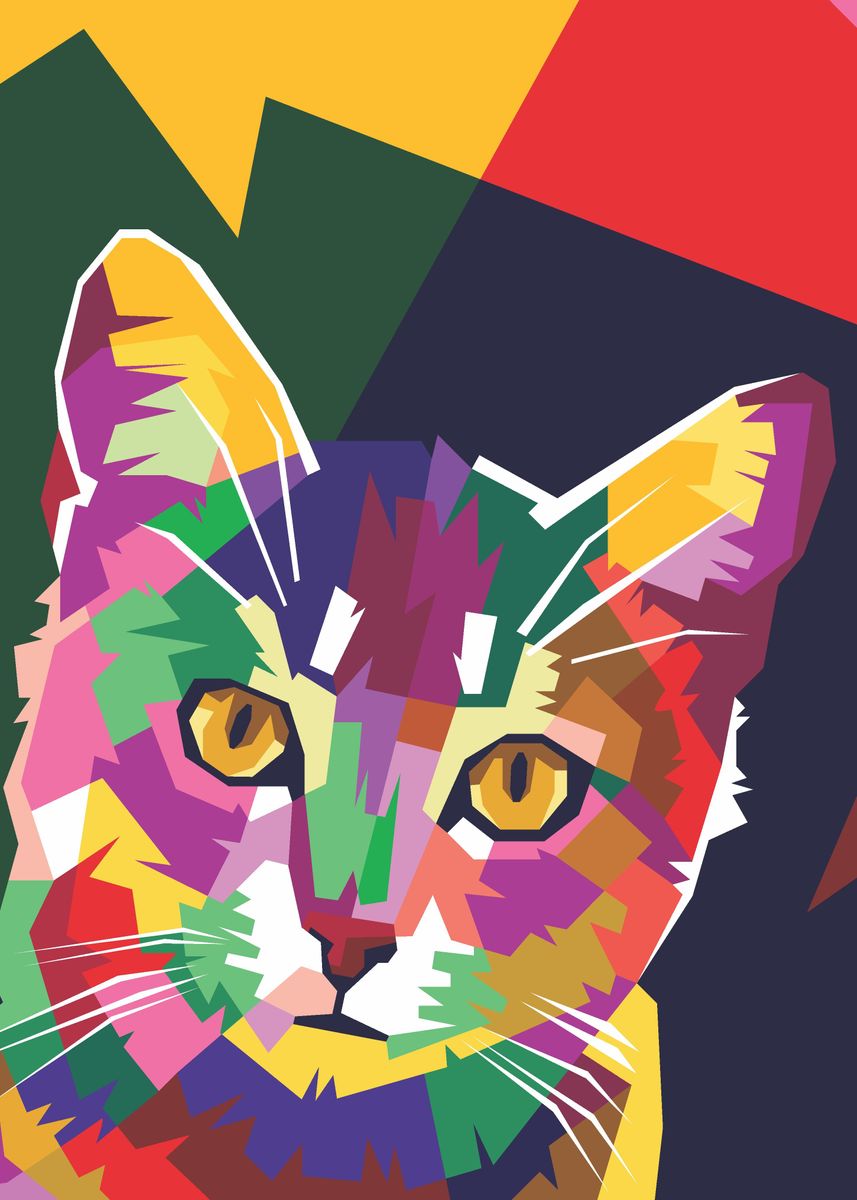 'Colorful Cat' Poster, picture, metal print, paint by Barnawi Madjiani ...