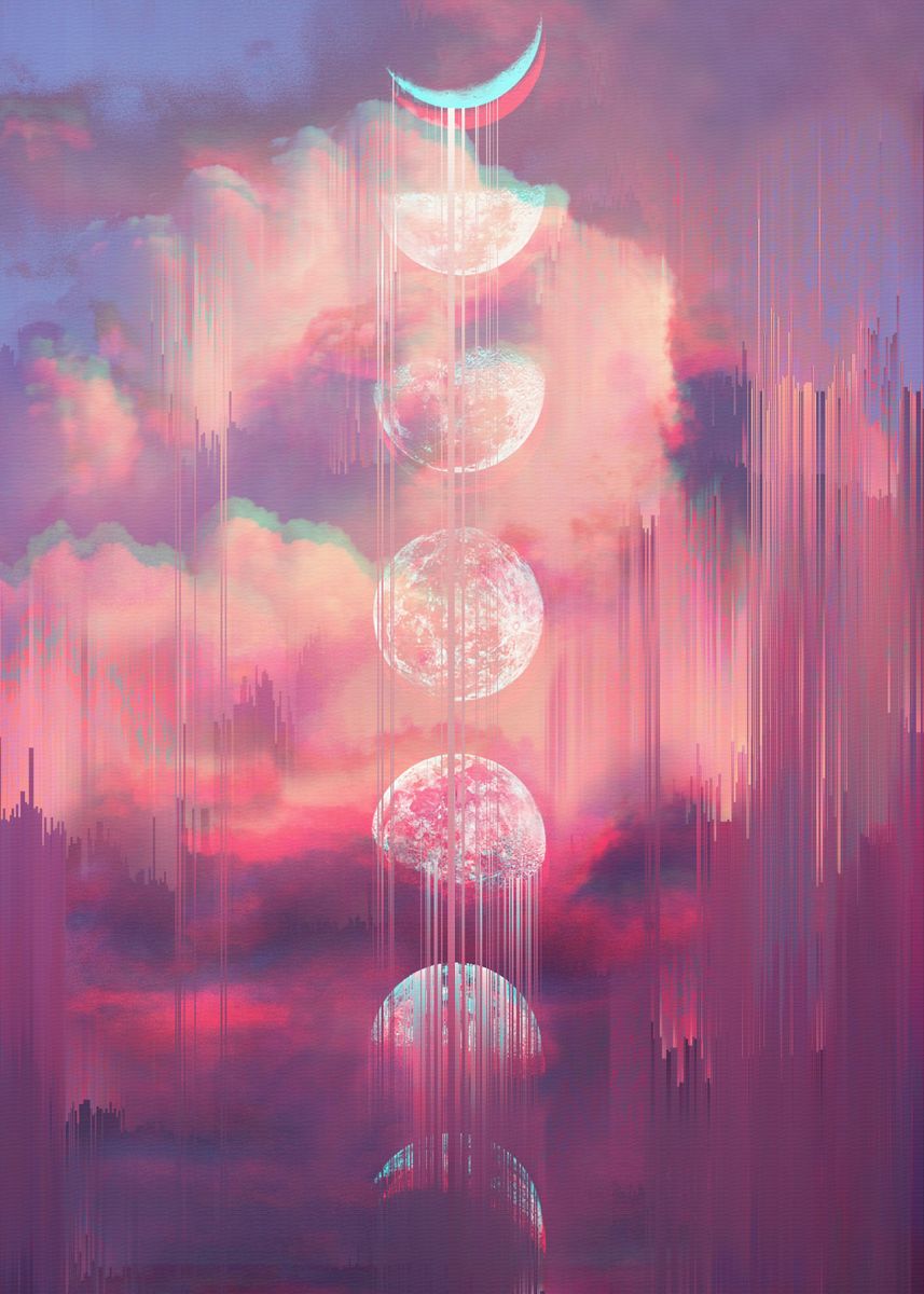 'Moontime Glitches' Poster by Emanuela Carratoni | Displate