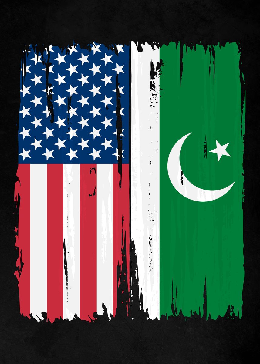 'USA Pakistan Split Flag' Poster, picture, metal print, paint by ...