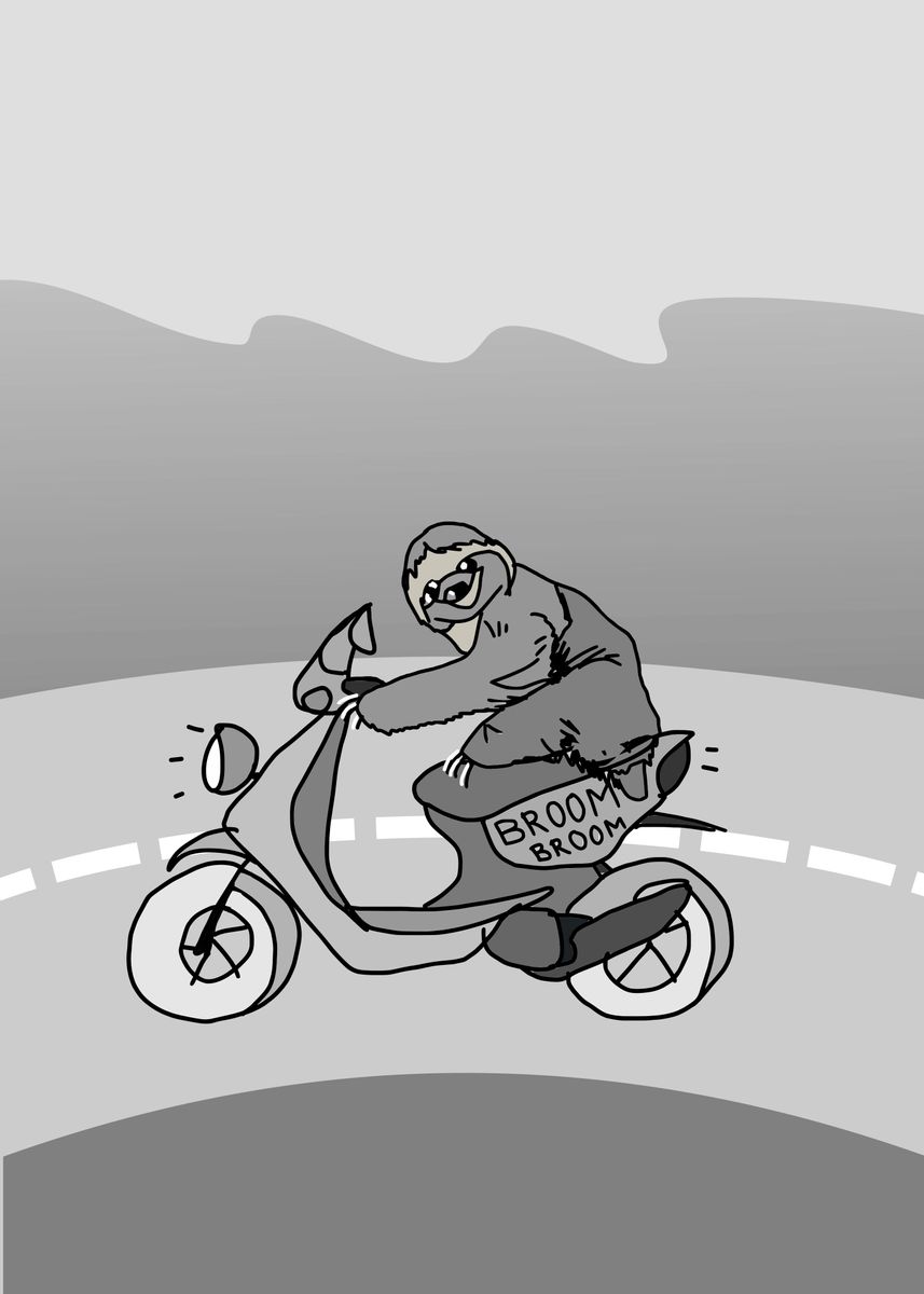 'sloth riding a scooter' Poster, picture, metal print, paint by ...