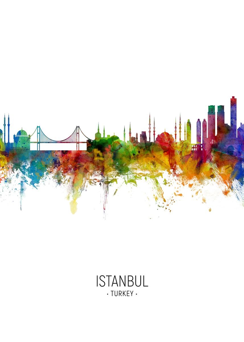 'Istanbul Turkey Skyline' Poster by Michael Tompsett | Displate