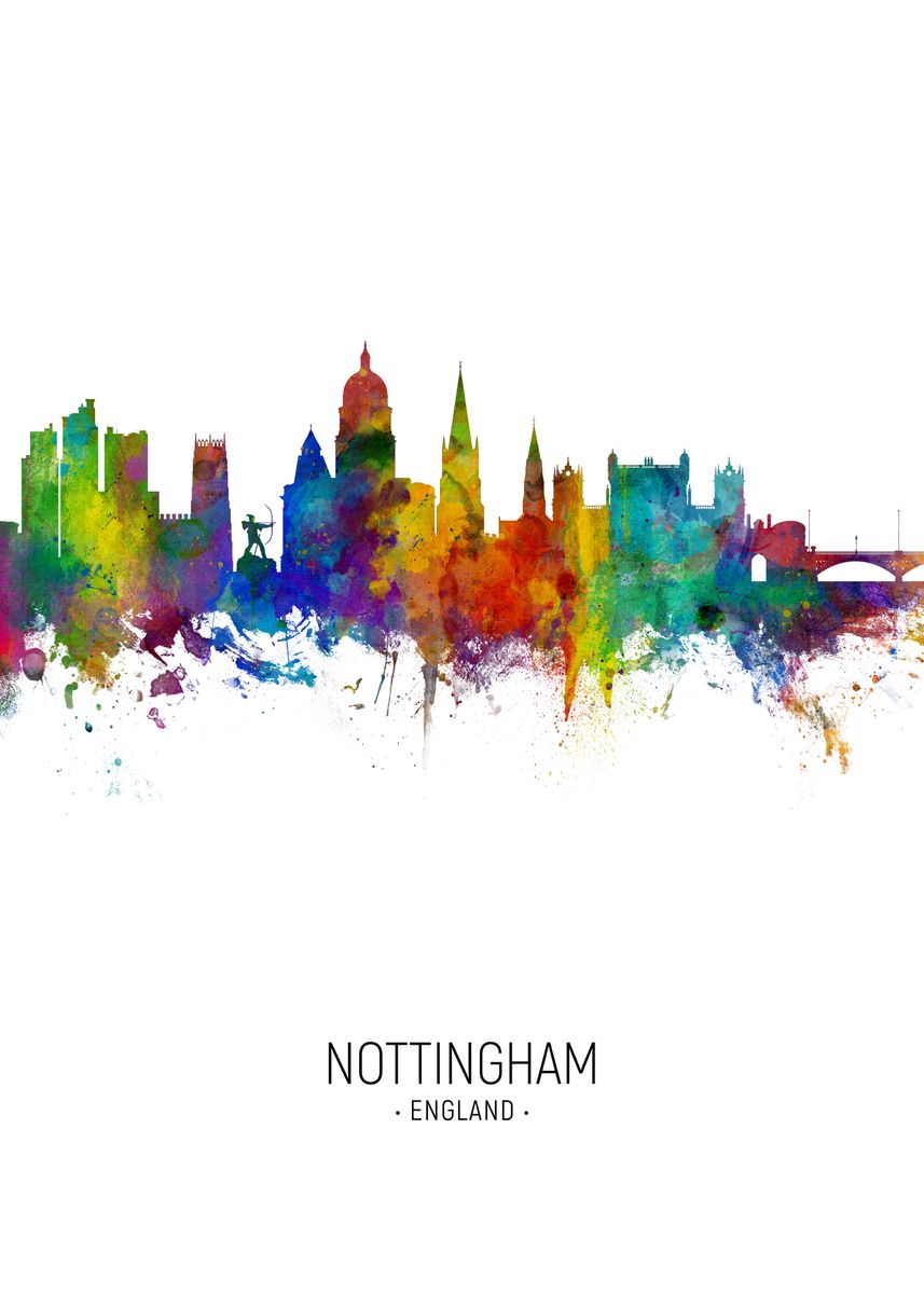 'Nottingham England Skyline' Poster, picture, metal print, paint by ...