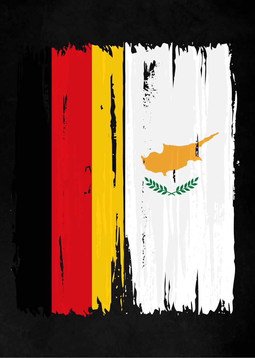 'Germany Cyprus Split Flag' Poster, picture, metal print, paint by ...