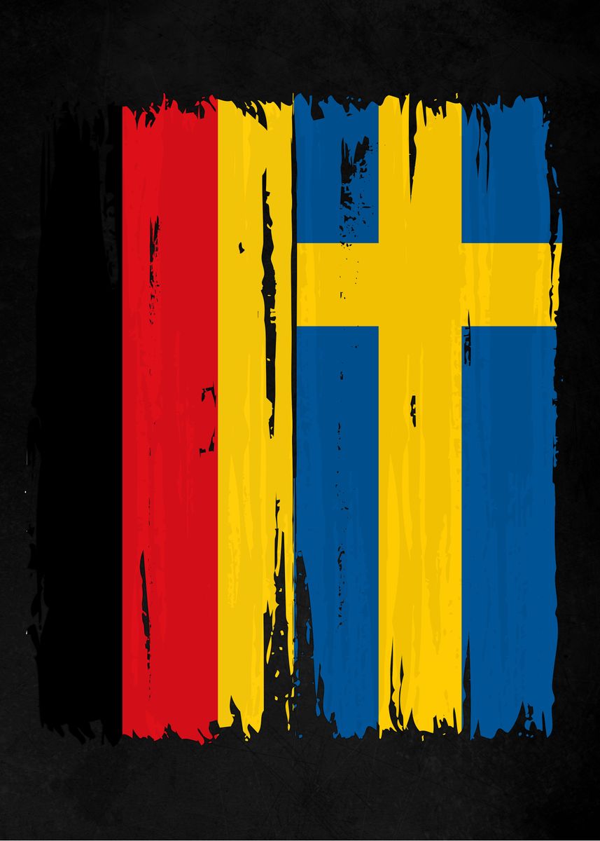 'Germany Sweden Split Flag' Poster, picture, metal print, paint by ...