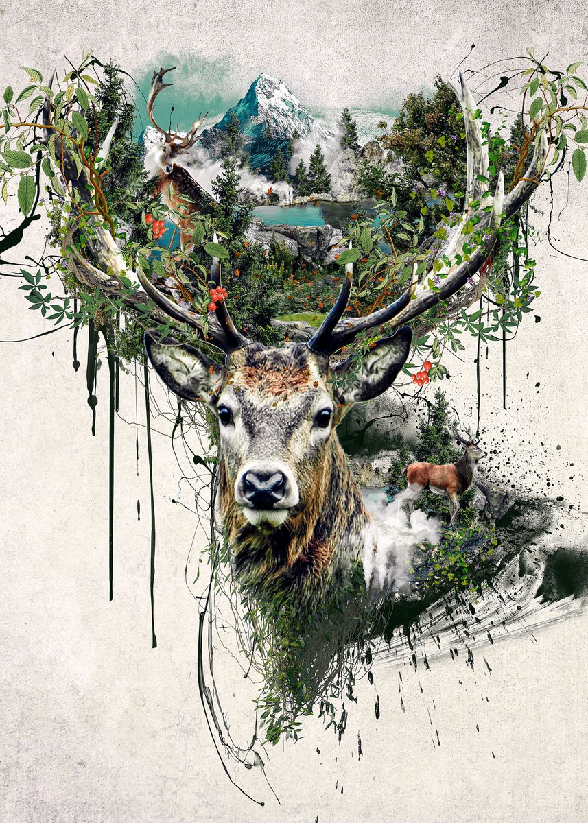 'Deer' Poster, picture, metal print, paint by RIZA PEKER | Displate