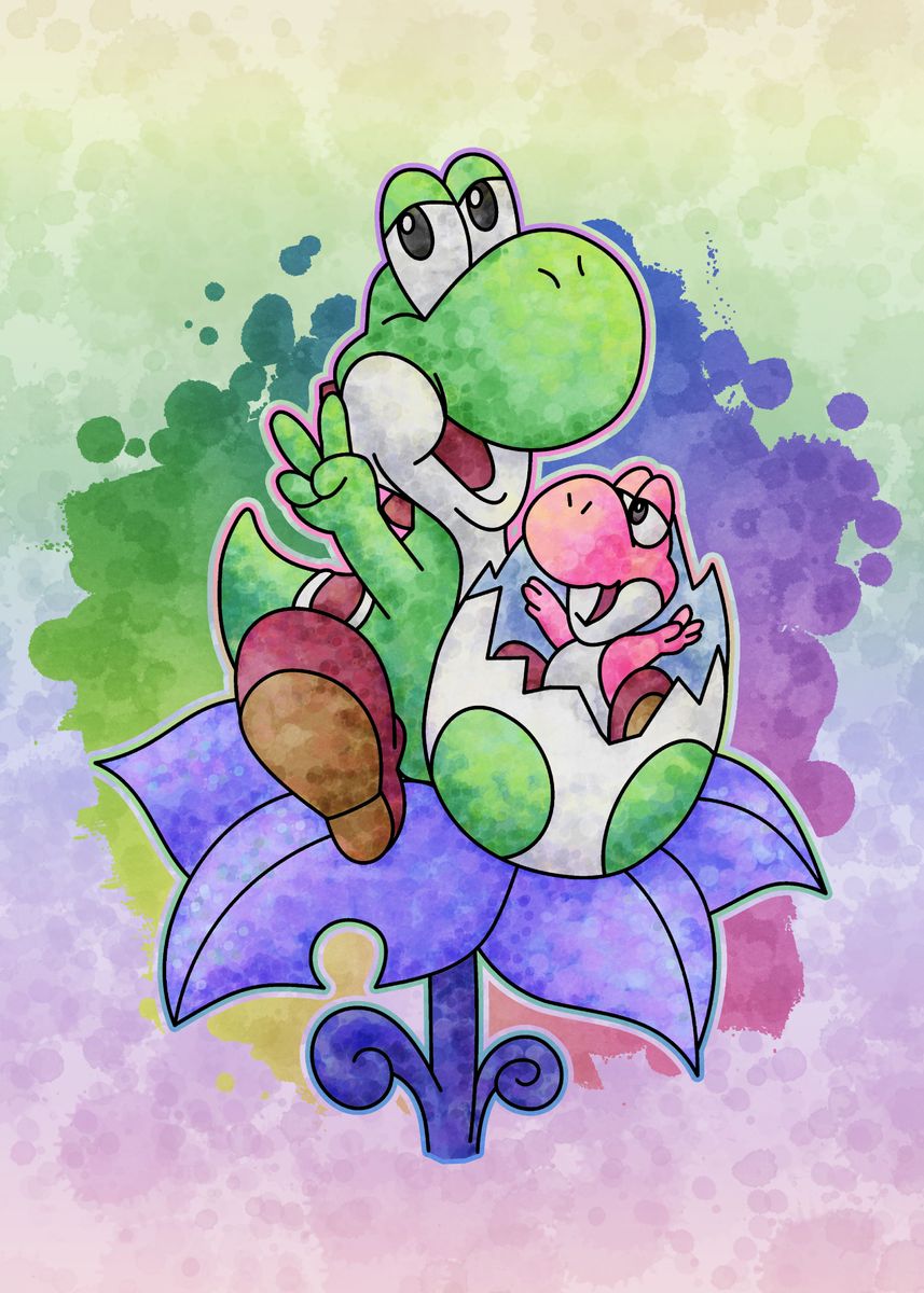 'Yoshi and Baby' Poster, picture, metal print, paint by Kari Likelikes ...