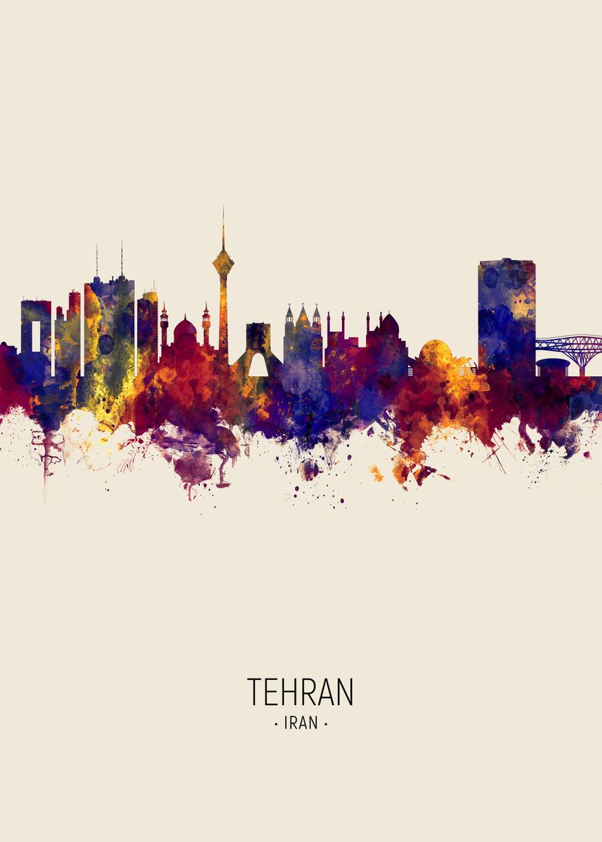 'Tehran Iran Skyline' Poster, picture, metal print, paint by Michael ...