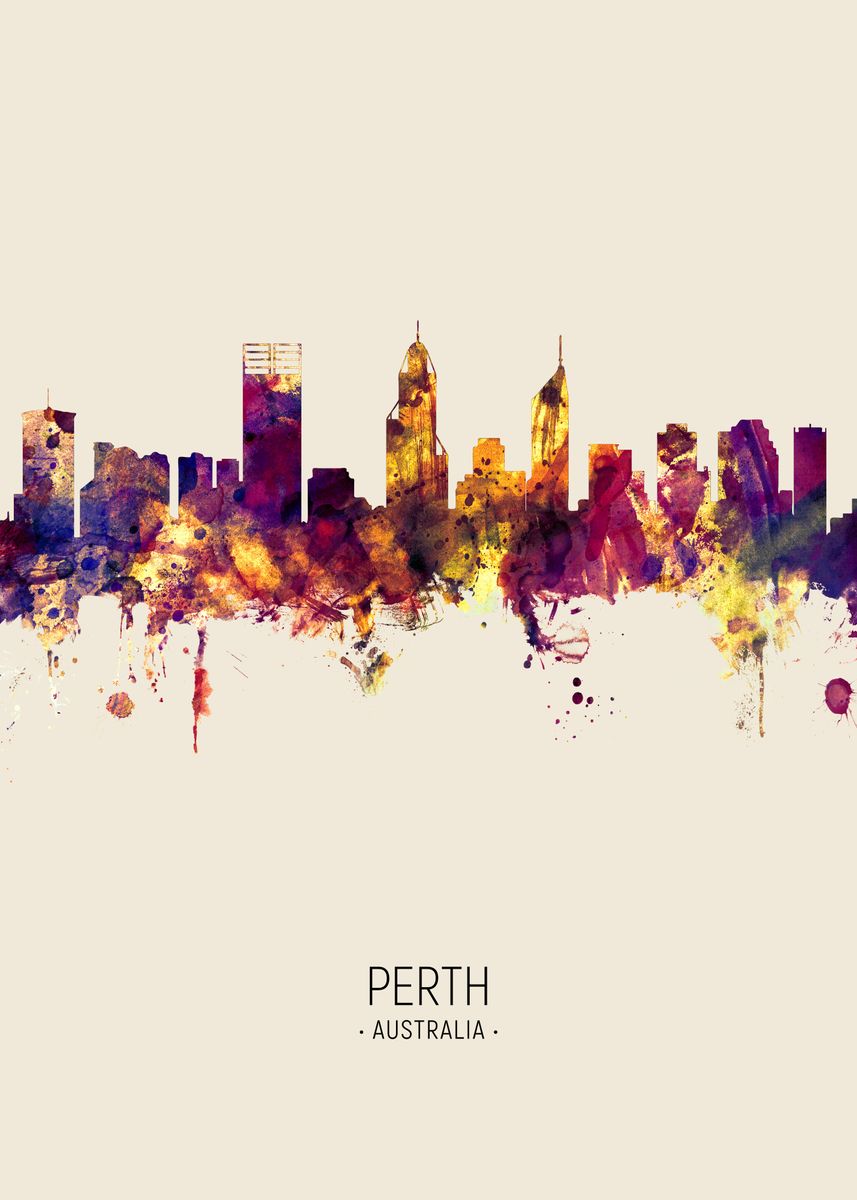 'Perth Australia Skyline' Poster, picture, metal print, paint by ...