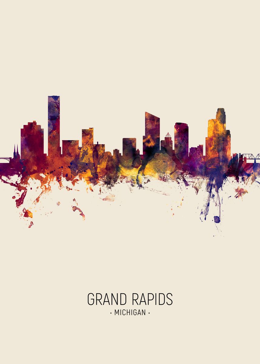'Grand Rapids Skyline' Poster by Michael Tompsett | Displate