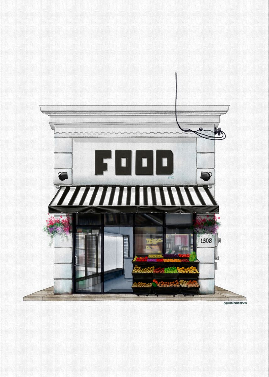 'Front Food Shop' Poster, picture, metal print, paint by Manuel Cova ...