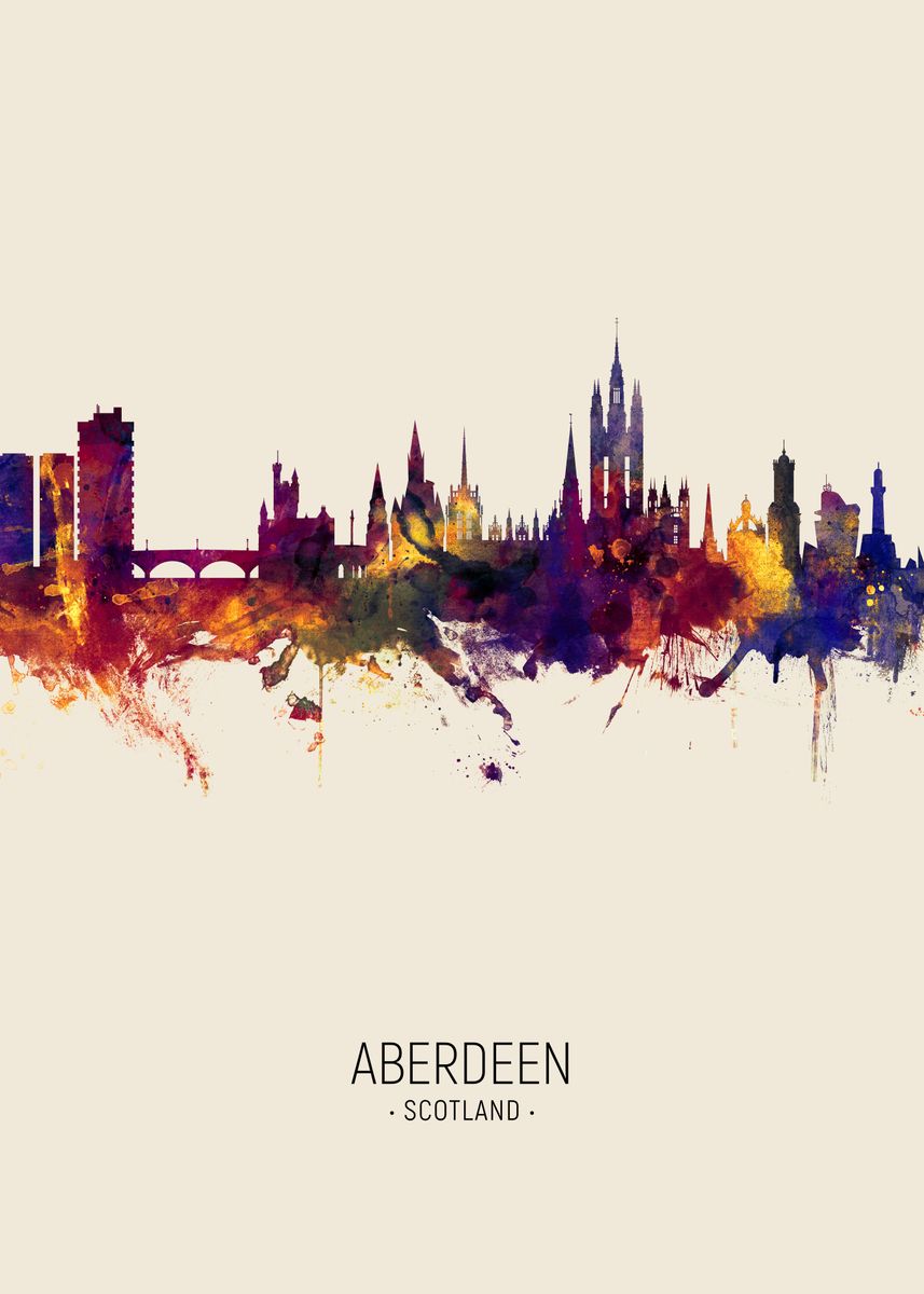 'Aberdeen Scotland Skyline' Poster, picture, metal print, paint by ...