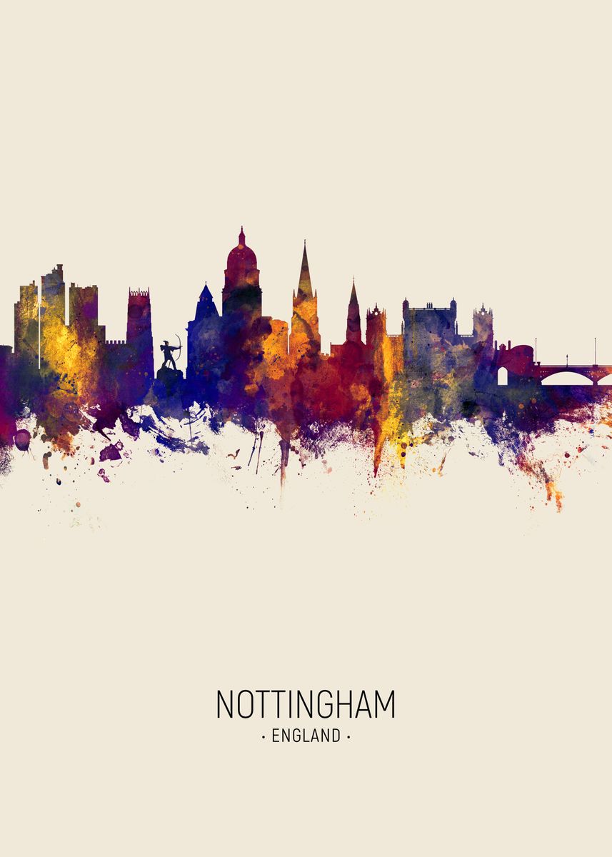 'Nottingham England Skyline' Poster by Michael Tompsett | Displate