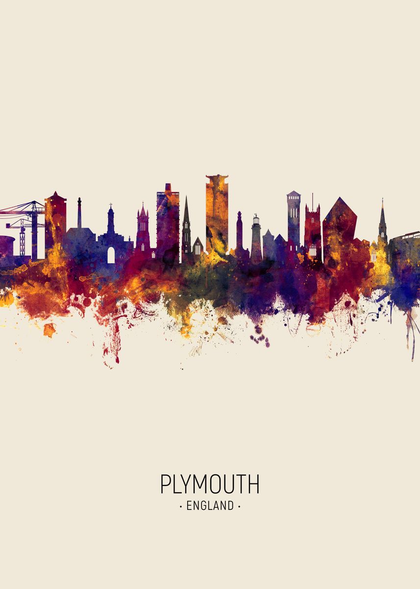 'Plymouth England Skyline' Poster by Michael Tompsett | Displate
