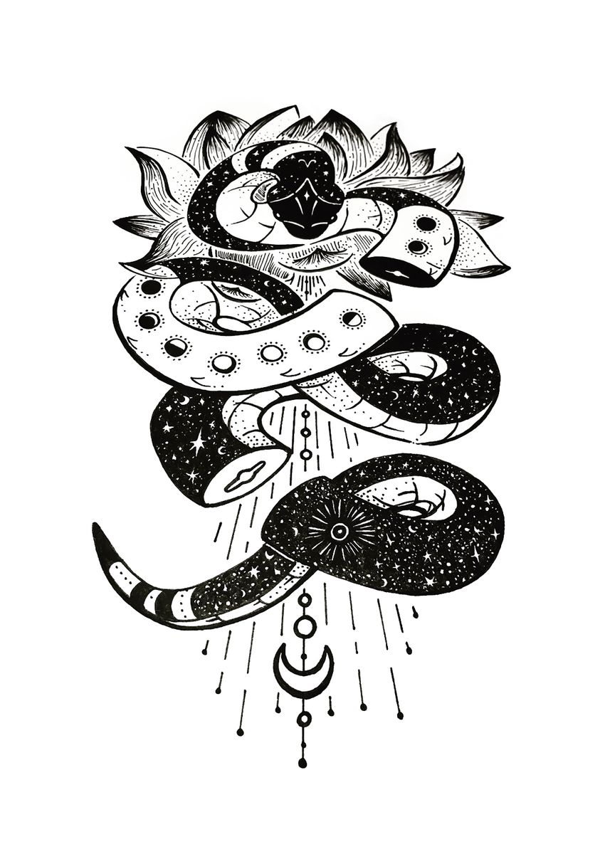 'Lunar Snake BW18' Poster by Mee Draws | Displate
