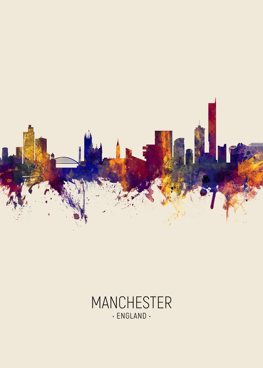 'Manchester England Skyline' Poster, picture, metal print, paint by ...