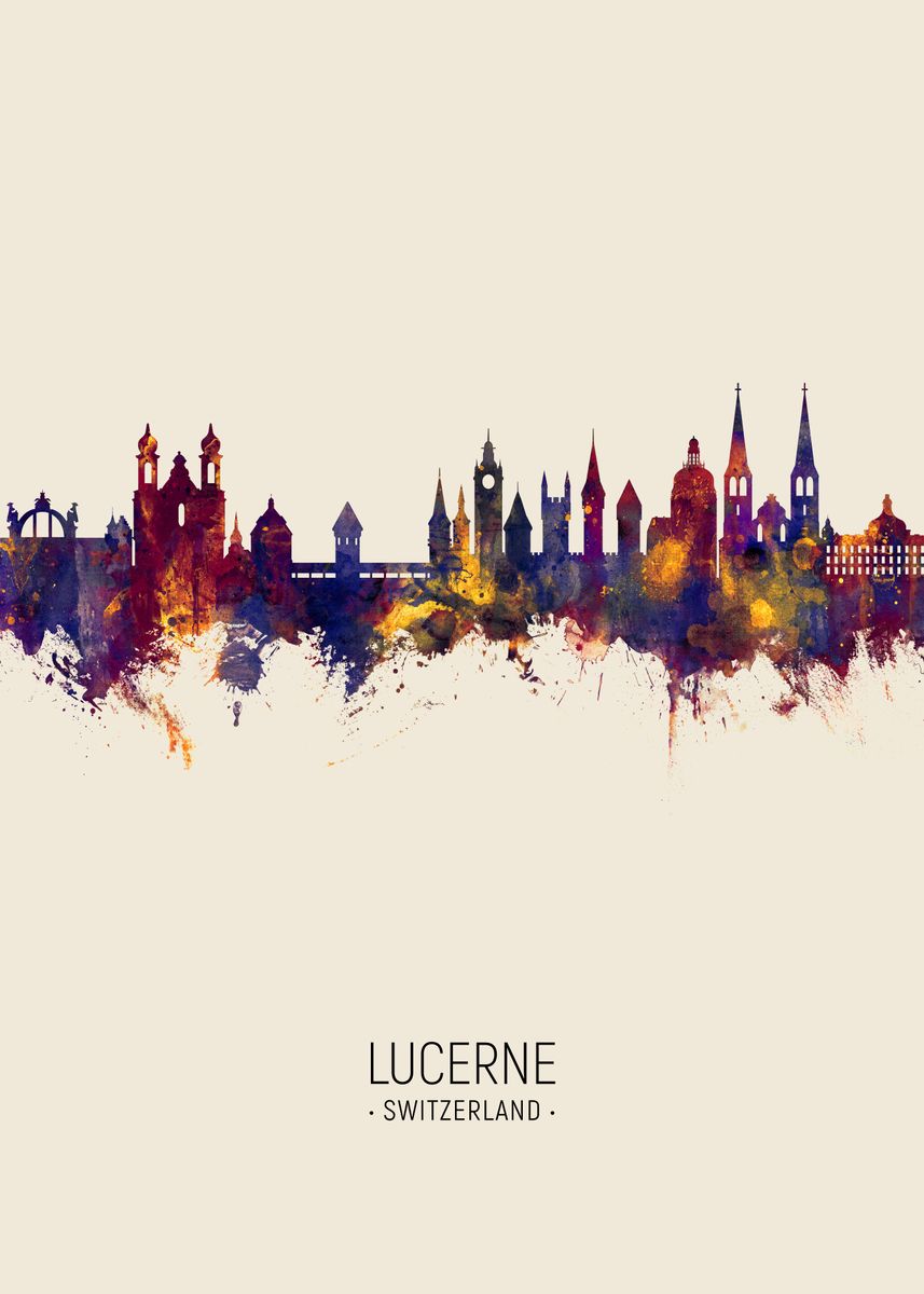 'Lucerne Skyline' Poster, picture, metal print, paint by Michael ...