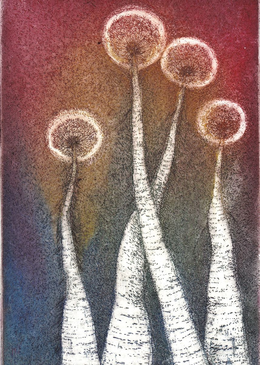 'Red Blue Sad Dandelions' Poster, picture, metal print, paint by Karina ...