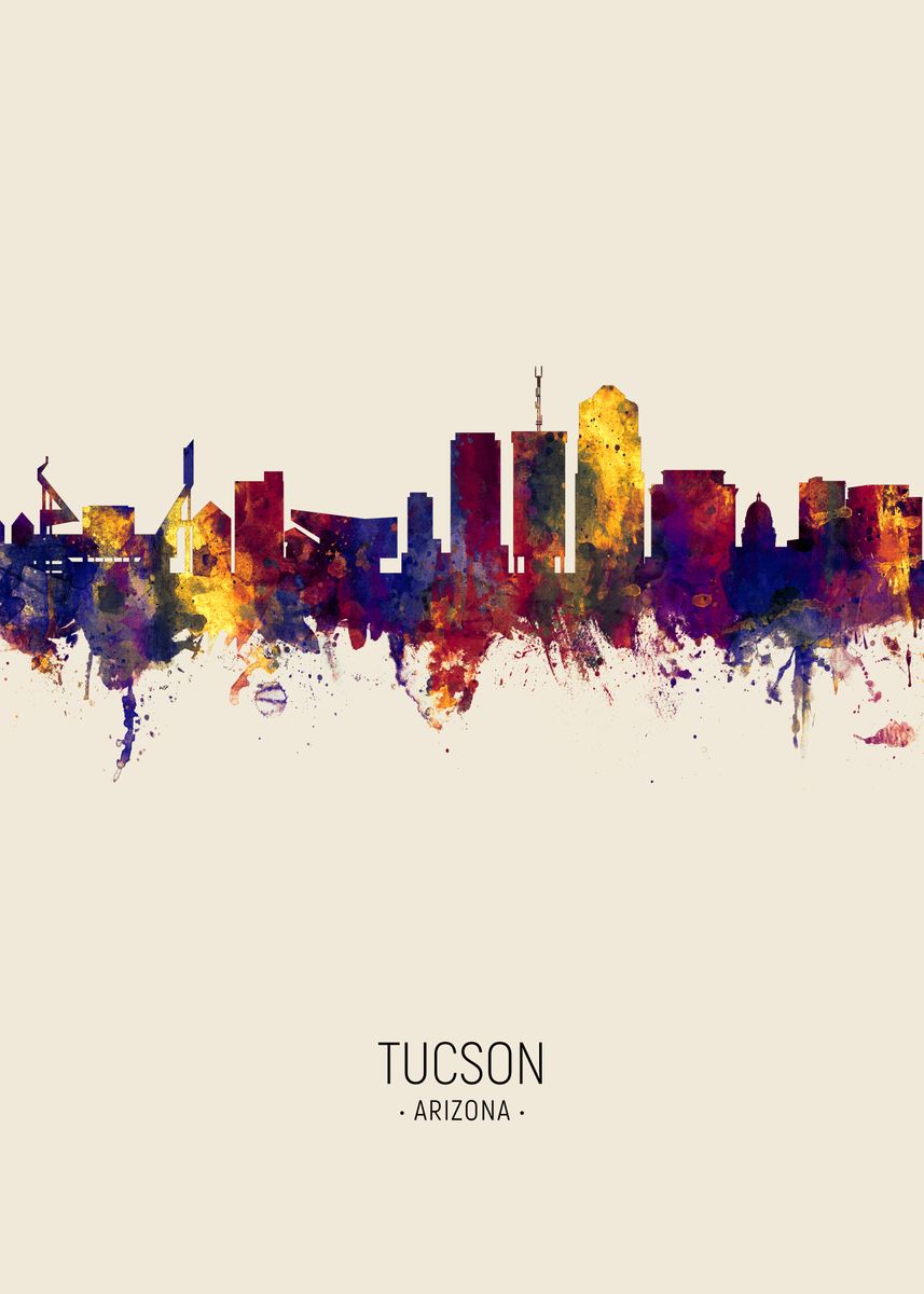 'Tucson Arizona Skyline' Poster, picture, metal print, paint by Michael ...