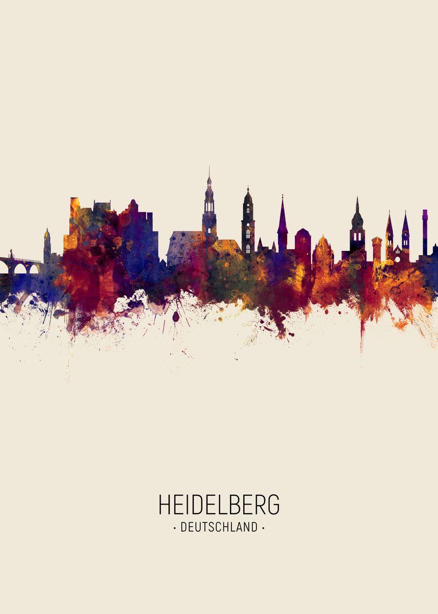 'Heidelberg Germany Skyline' Poster, picture, metal print, paint by ...