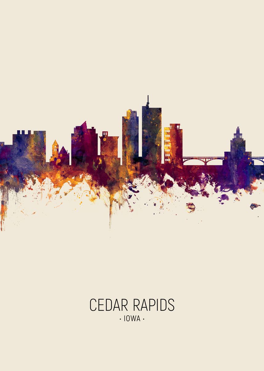 'Cedar Rapids Iowa Skyline' Poster, picture, metal print, paint by ...