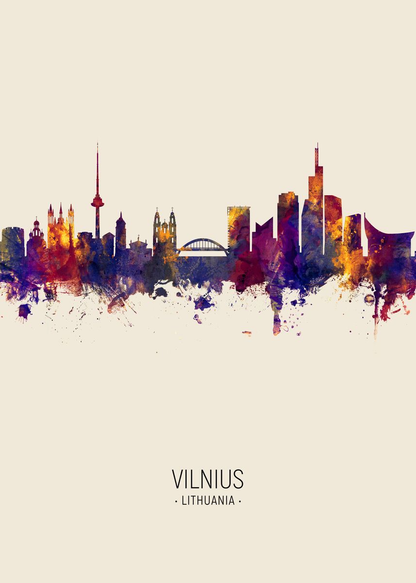 'Vilnius Lithuania Skyline' Poster, picture, metal print, paint by ...