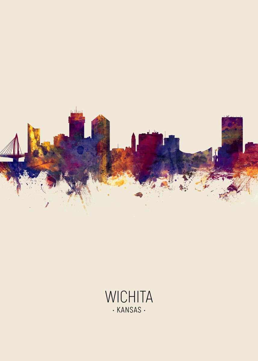 'Wichita Kansas Skyline' Poster, picture, metal print, paint by Michael ...