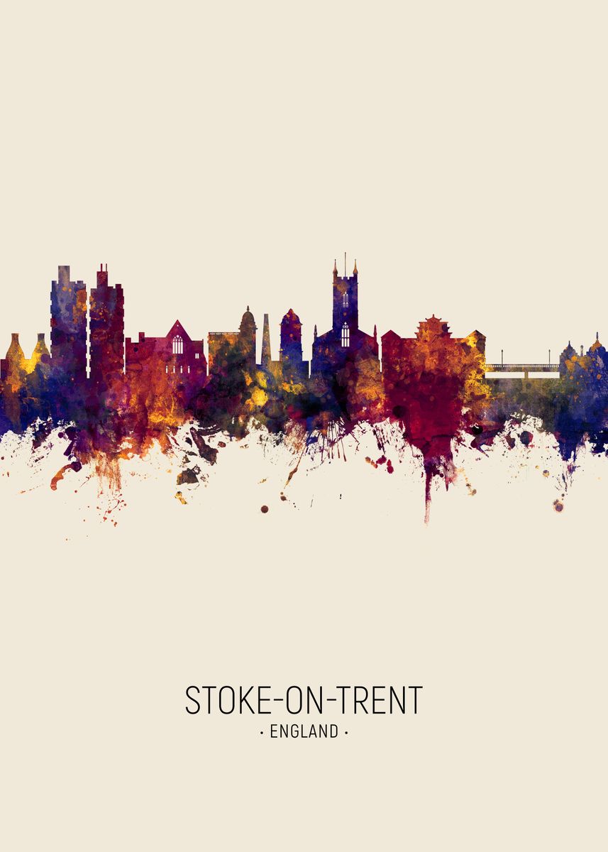 'Stoke on Trent Skyline' Poster by Michael Tompsett | Displate