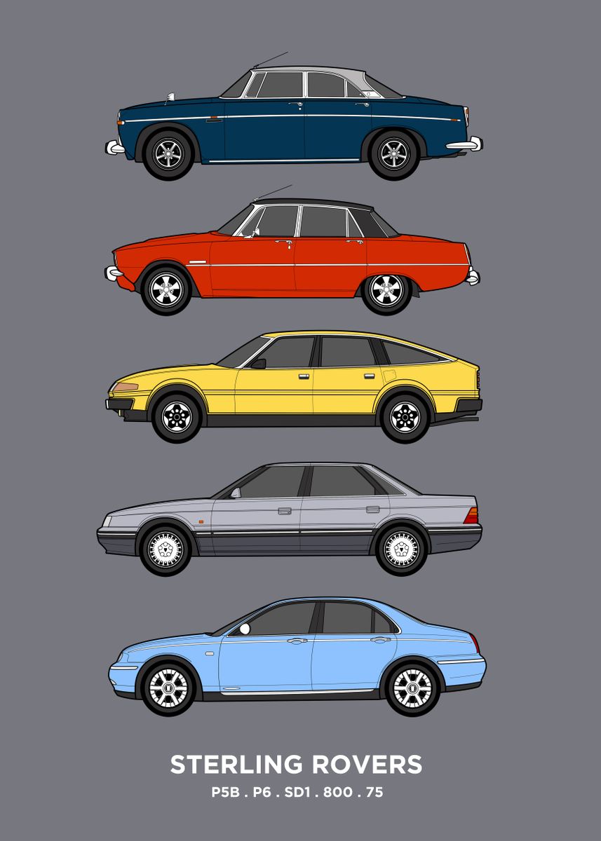 'Rover Classic Car Profiles' Poster, picture, metal print, paint by ...