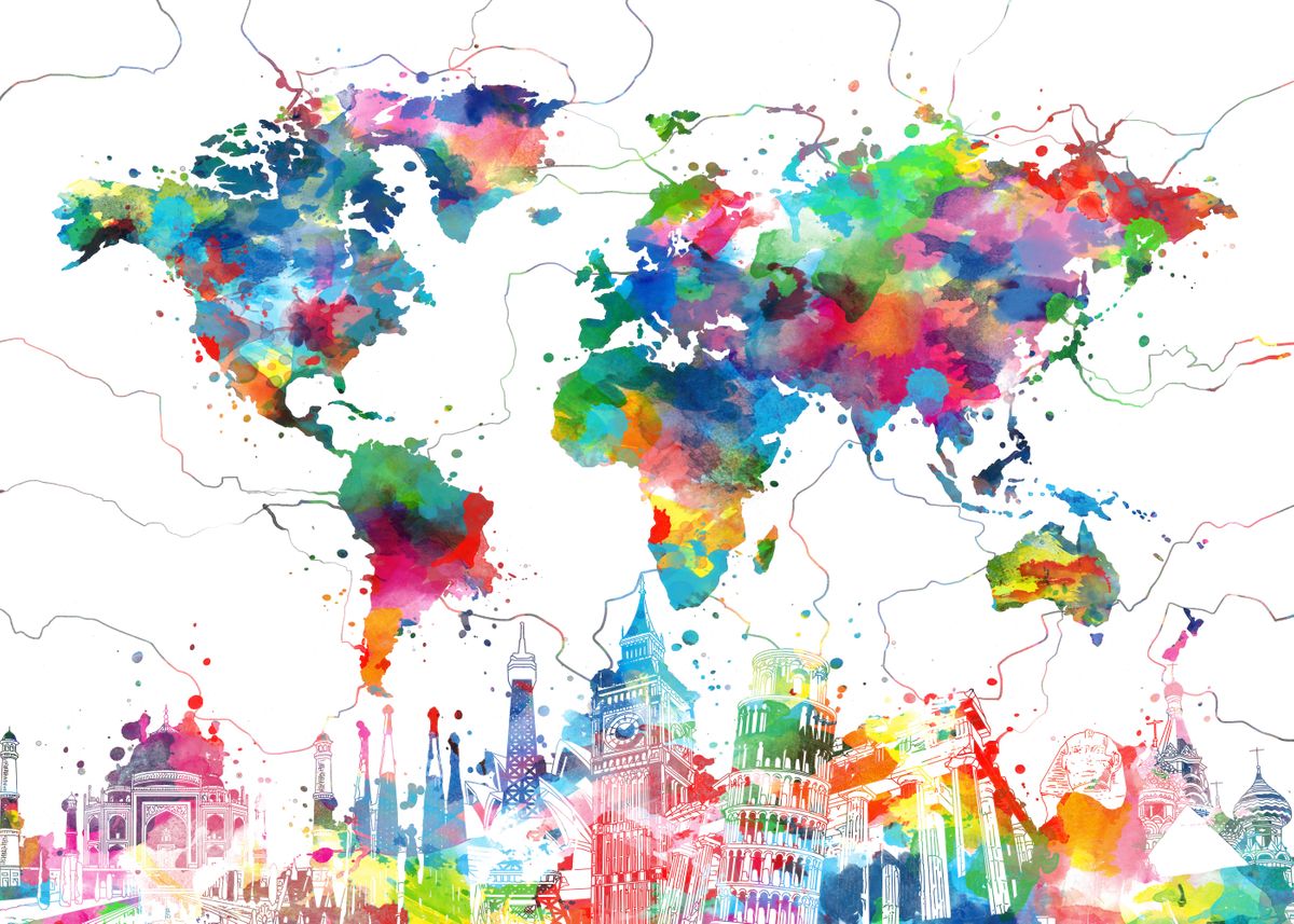 'World map skyline 3' Poster by Bekim Art | Displate