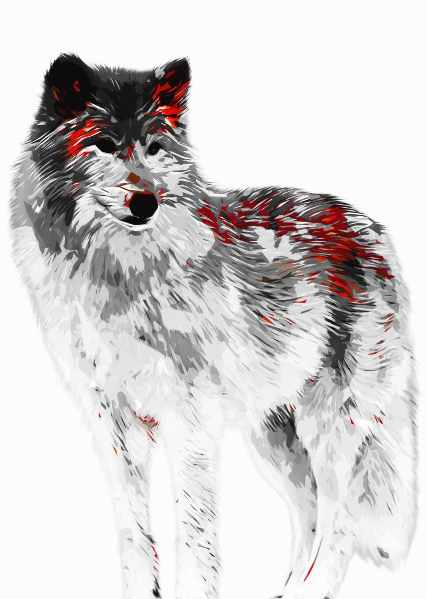 'Wolf 2 Red Black' Poster, picture, metal print, paint by dmc 696 ...