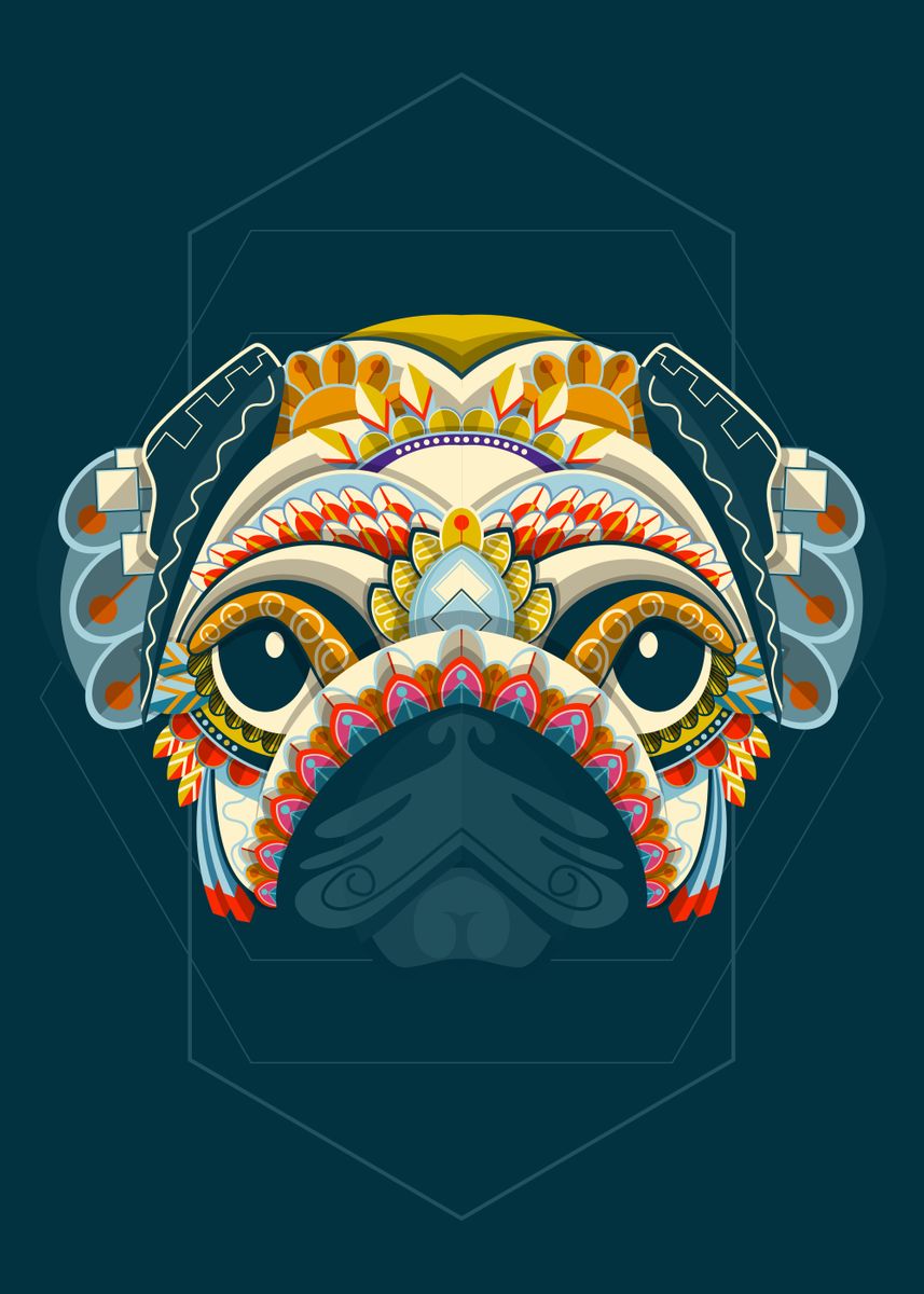 'colorful pug' Poster, picture, metal print, paint by maniac vector ...