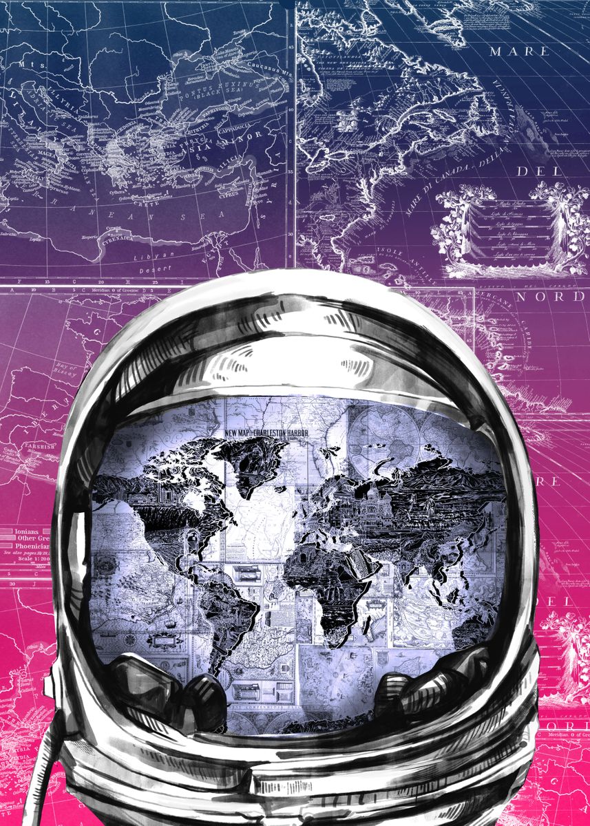'Astronaut world map 7' Poster by Bekim Art | Displate