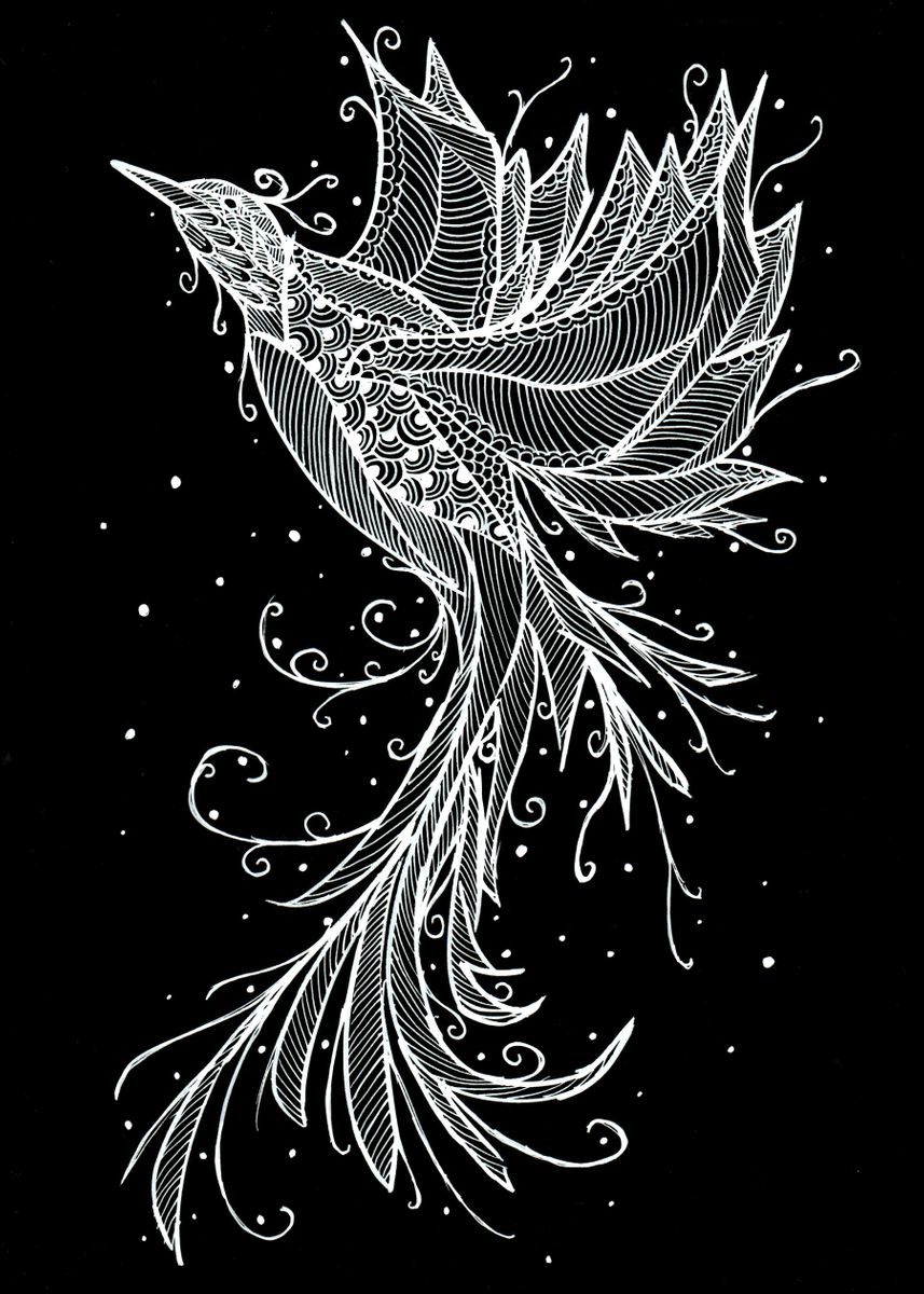 'Rising Phoenix Lineart' Poster by Sebastian Grafmann | Displate