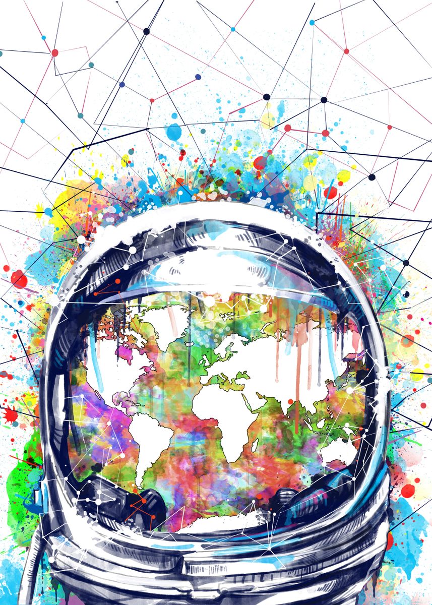 'astronaut world map ' Poster by Bekim Art | Displate