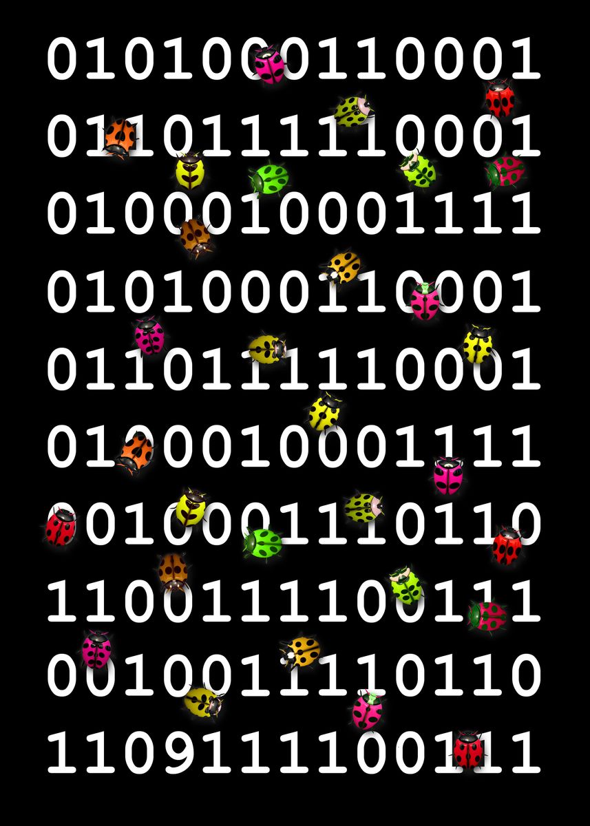 'Code with bugs on black' Poster by Leopold Brix | Displate