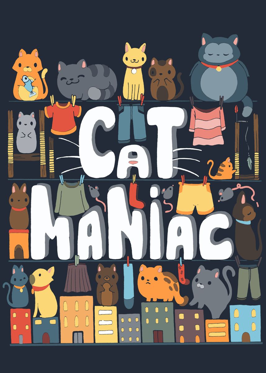 'Cat Maniac' Poster, picture, metal print, paint by Valentina Fabbri | Displate