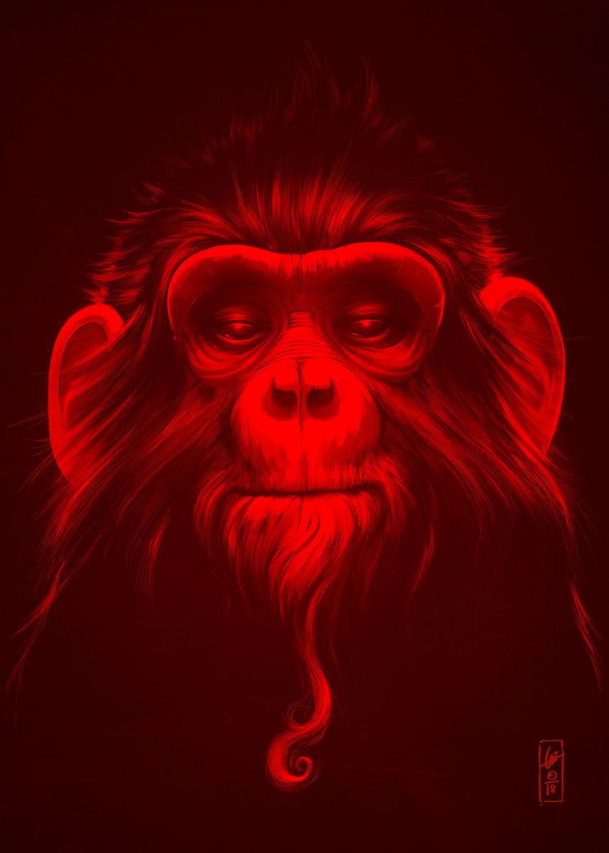 'Red Monkey' Poster, picture, metal print, paint by Lukas Brezak | Displate