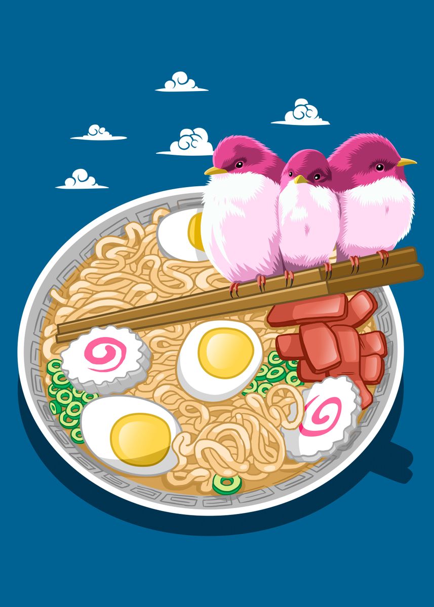 'Three Birds Ramen' Poster, picture, metal print, paint by Alberto ...