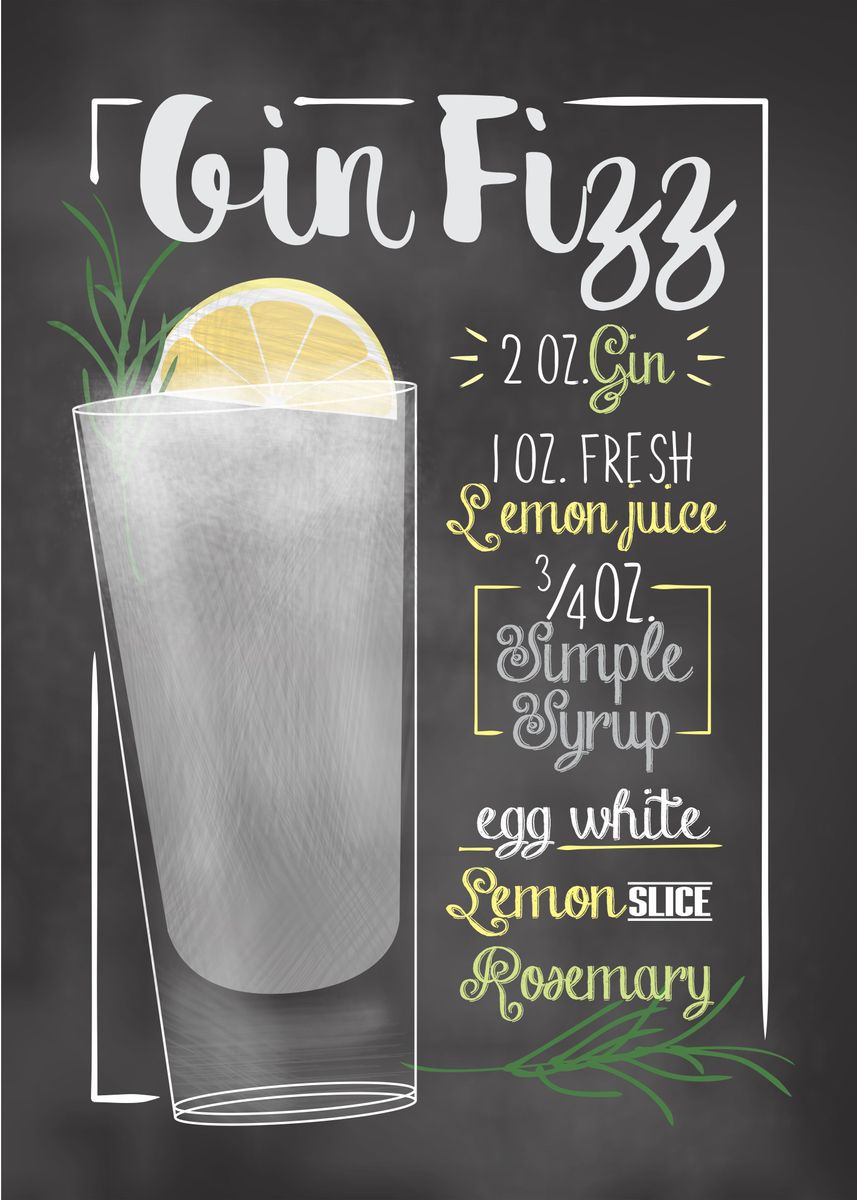 'Gin Fizz Cocktail' Poster, picture, metal print, paint by Giovanni ...