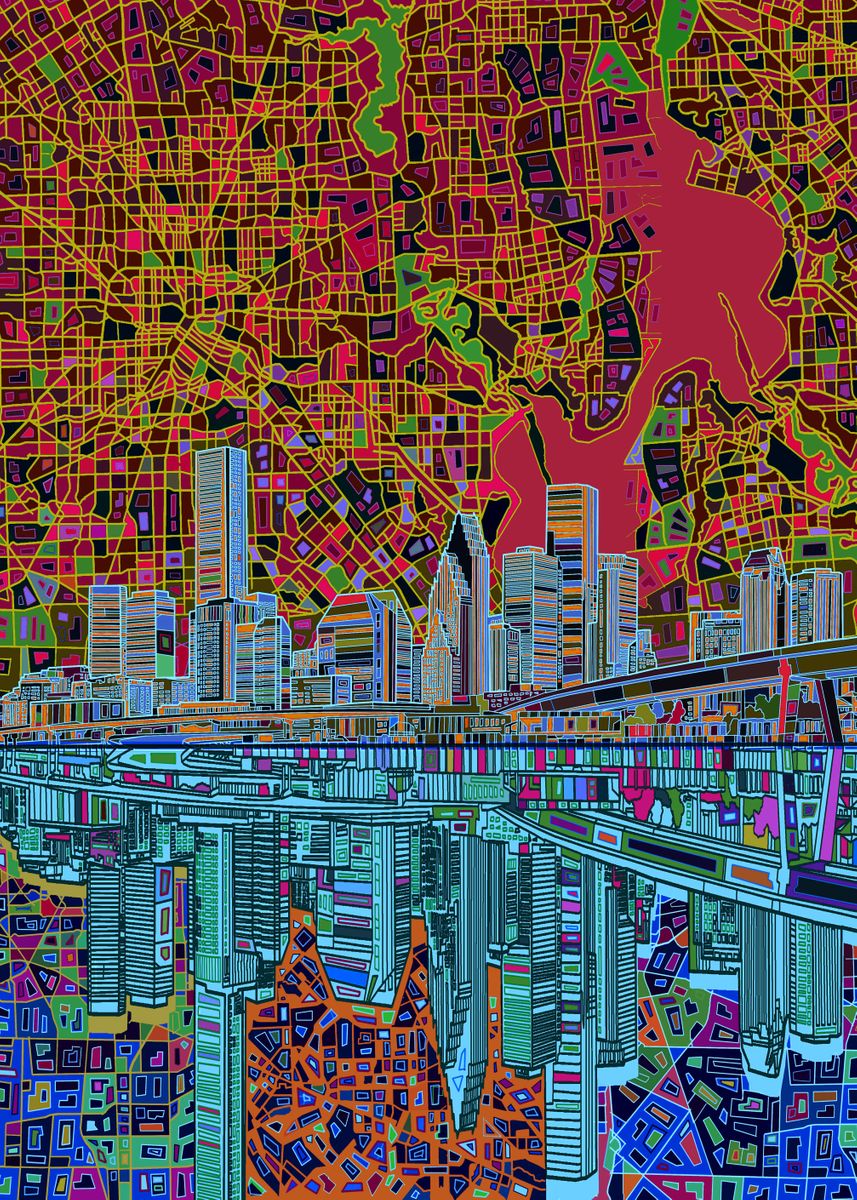 'Houston city abstract' Poster by Bekim Art | Displate