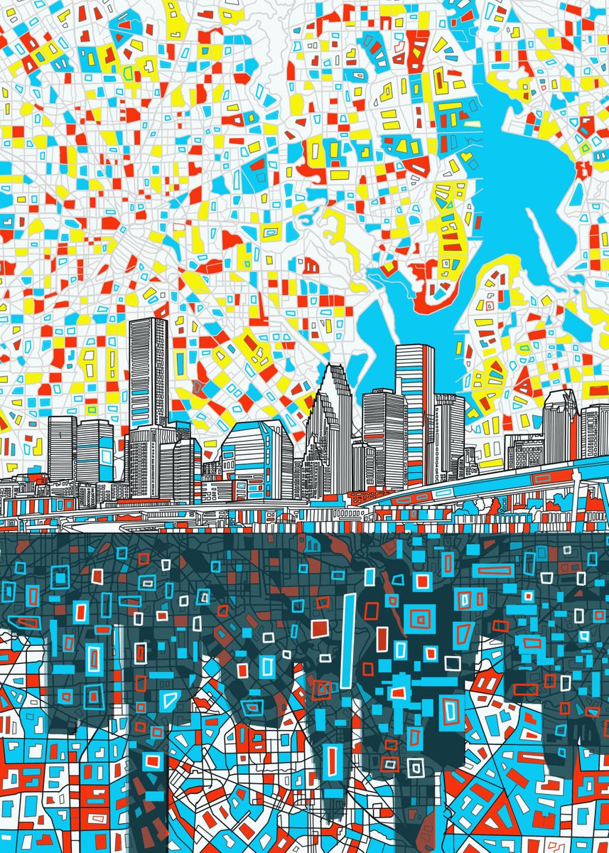 'Houston city abstract 2' Poster by Bekim Art | Displate