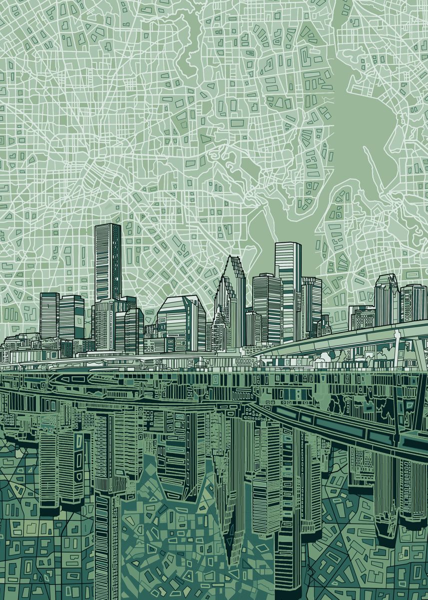 'Houston city abstract 4' Poster by Bekim Art | Displate