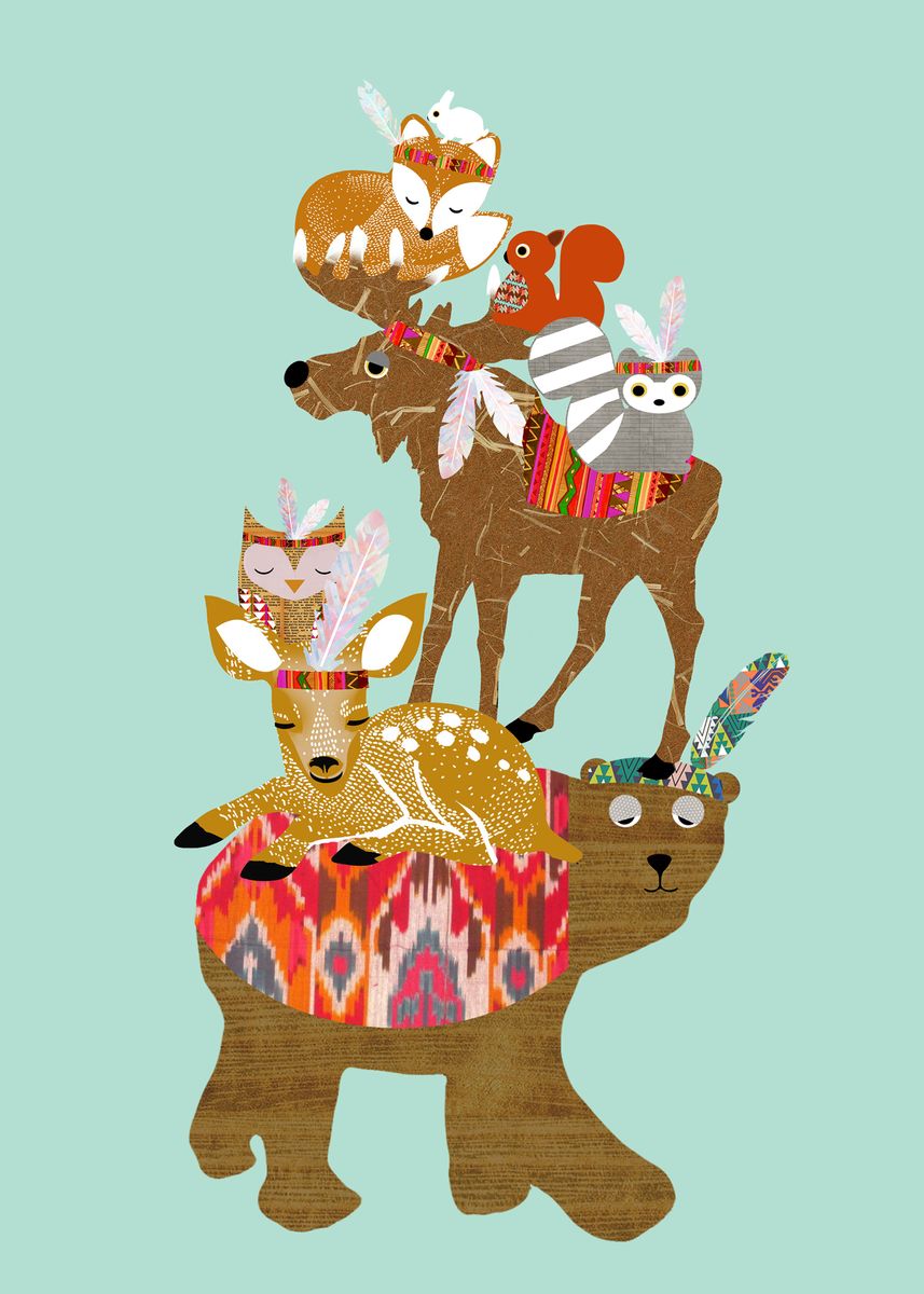 'Stacked Animals' Poster, picture, metal print, paint by Claudia Schön ...