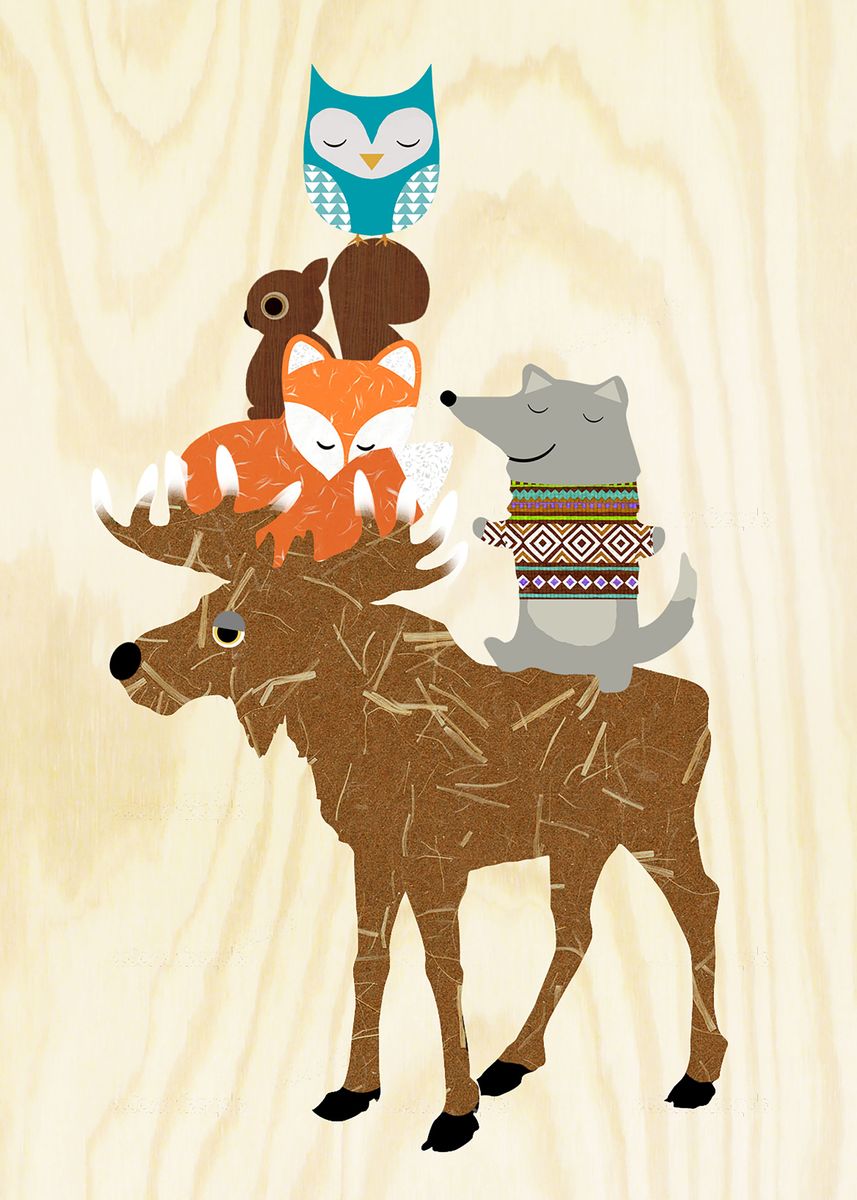 'Stacked Animals' Poster, picture, metal print, paint by Claudia Schön ...