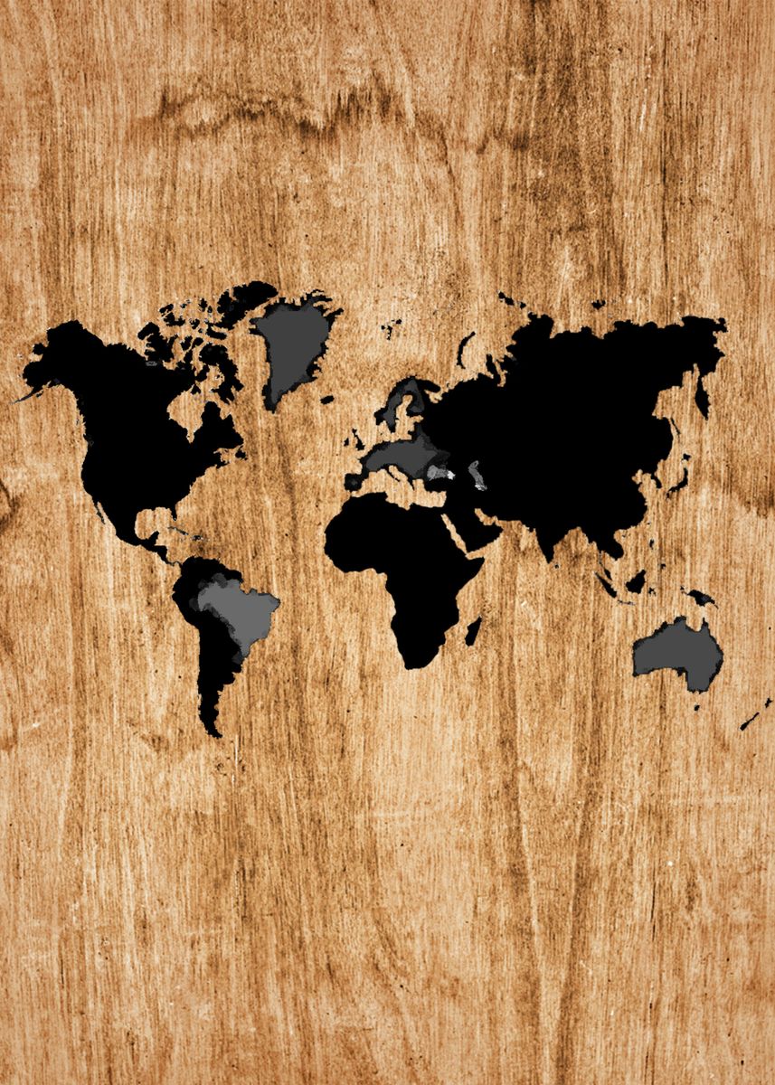 'World map on wood' Poster, picture, metal print, paint by Art and ...