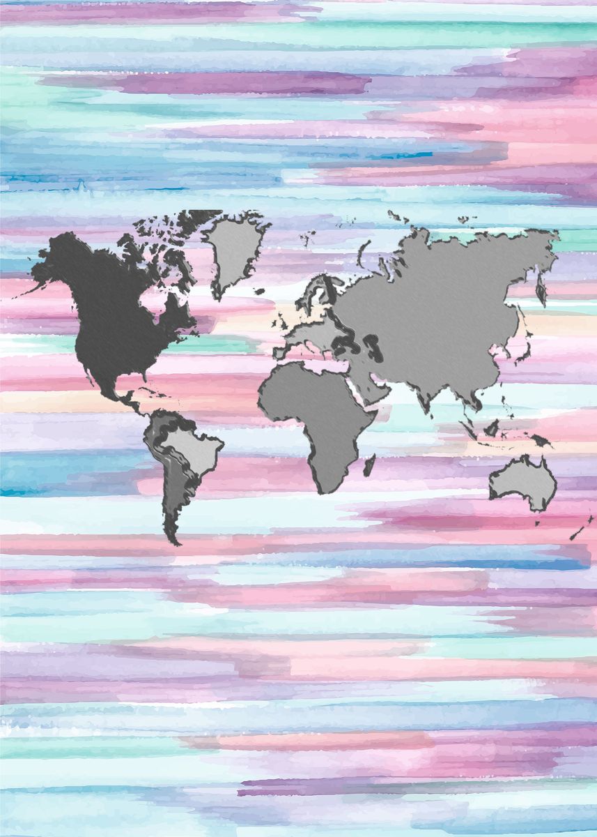 'world map in pastel colors' Poster, picture, metal print, paint by Art ...