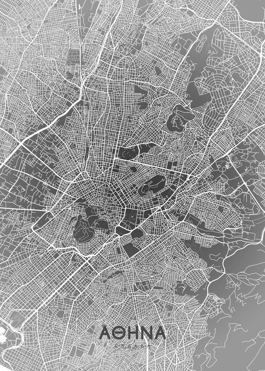 'Athina map BW' Poster by mapsies | Displate
